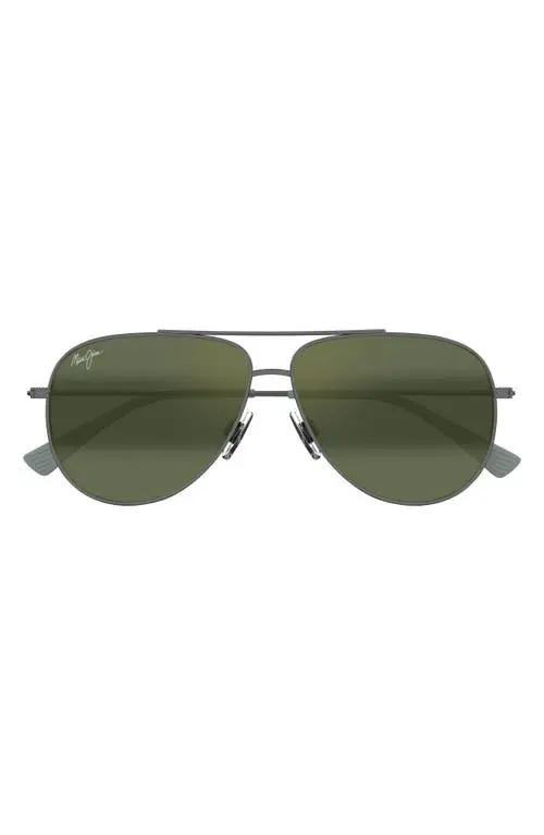 Maui Jim Hauoli Xl 62mm Polarized Aviator Sunglasses - Silver/ Maui Ht