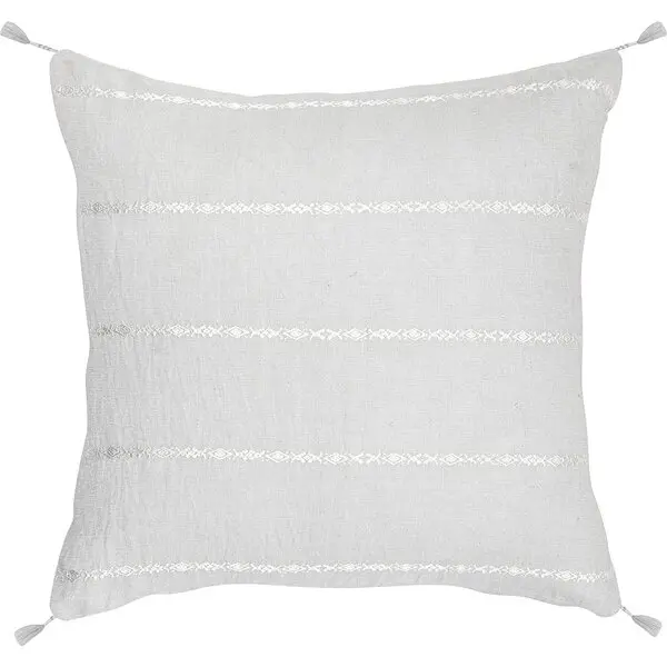 Anaya So Soft Linen Pillow With Down Insert - Light Grey/white Embr Stripes
