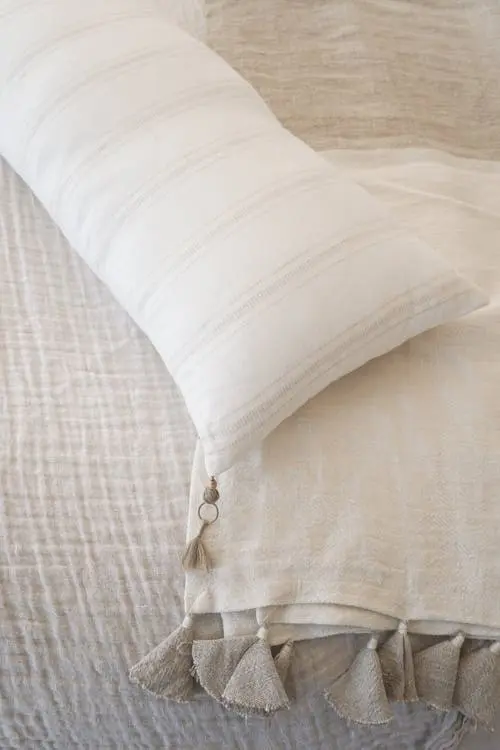 Anaya Grey Petite Stripe Linen Pillow Cover Only - White