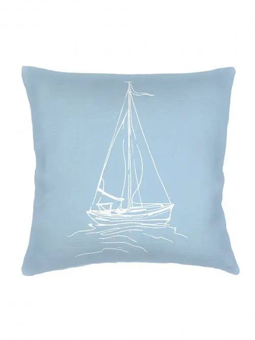 Anaya Sailboat Linen Pillow With Down Alternative Insert - Blue