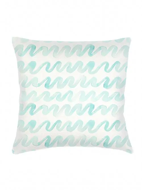 Anaya Watercolor Waves Linen Euro Pillow With Down Insert - Aqua