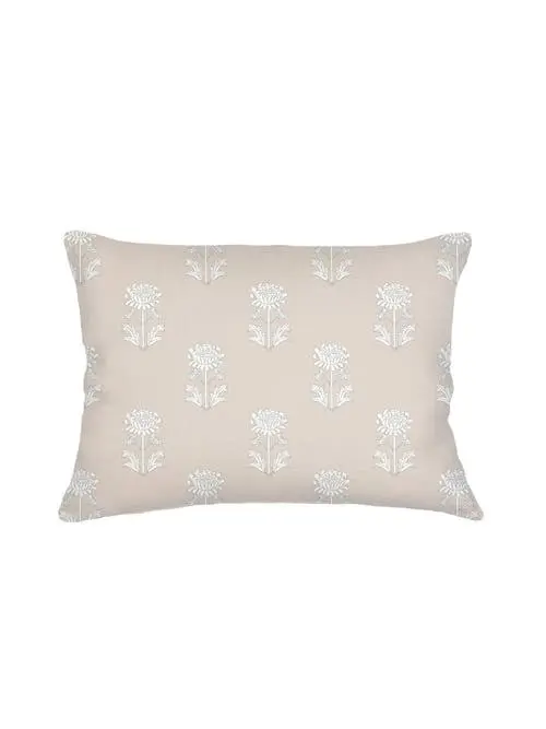 Anaya Block Print Linen Pillow With Down Insert - Beige