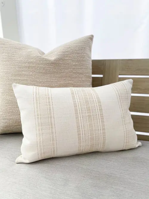 Anaya Beach Club Stripe Indoor Outdoor Pillow - Beige Stripe