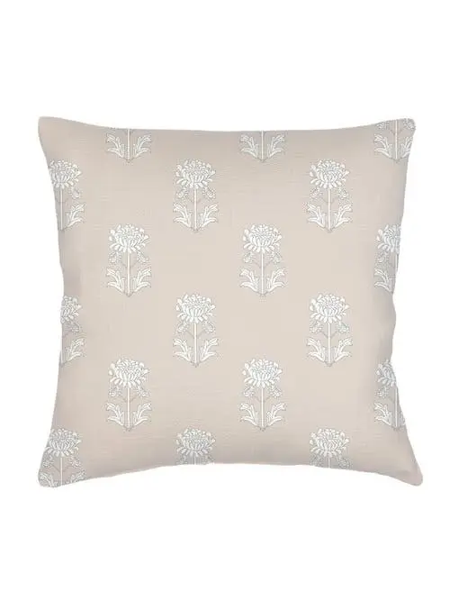 Anaya Block Print Linen Pillow With Down Alternative Insert - Beige