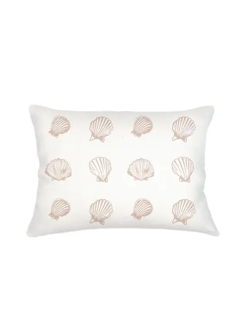 Anaya Saltwater Shell Printed Linen Pillow With Down Alternative Insert - Beige