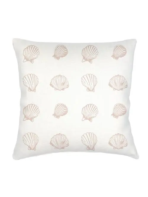 Anaya Saltwater Shell Printed Linen Pillow With Down Alternative Insert - Beige
