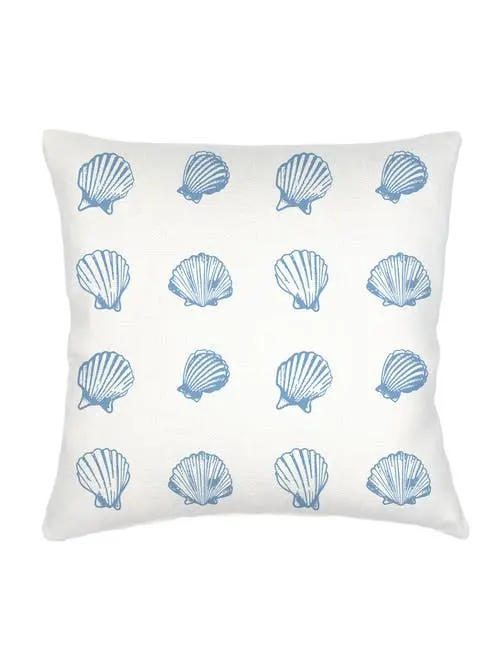 Anaya Saltwater Shell Printed Linen Pillow With Down Alternative Insert - Blue