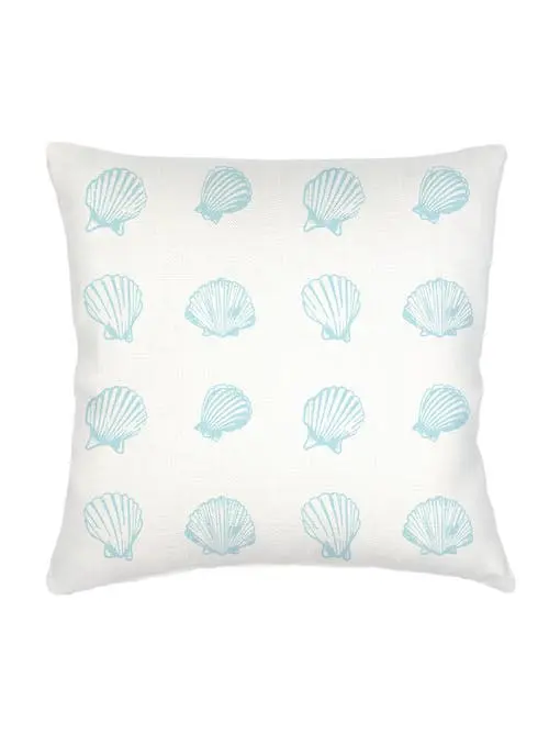 Anaya Saltwater Shell Printed Linen Euro Pillow With Down Insert - Aqua