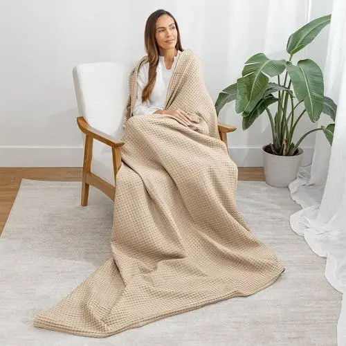 COMFY CUBS Adult Waffle Blanket - Sand