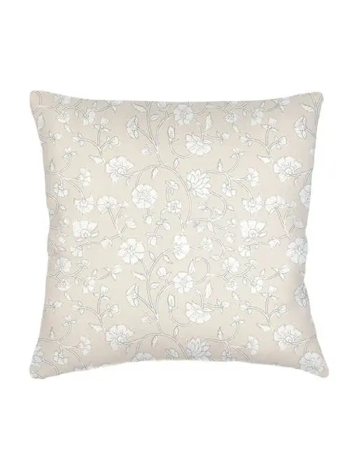 Anaya Jaipur Floral Linen Pillow With Down Alternative Insert - Beige