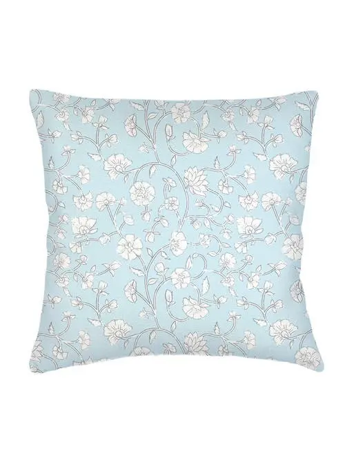 Anaya Jaipur Floral Linen Pillow With Down Alternative Insert - Blue