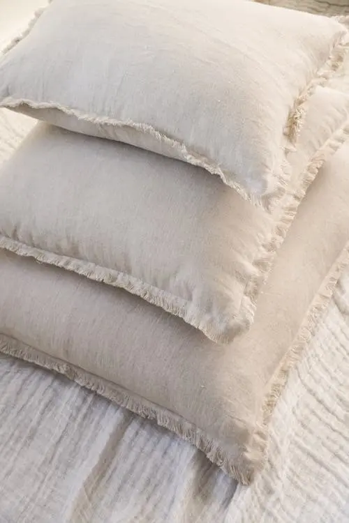 Anaya Bright Fringe So Soft Linen Pillows With Down Alternative Insert - Beige