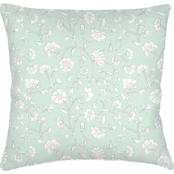Anaya Jaipur Floral Linen Euro Pillow With Down Alternative Insert - Mint Green