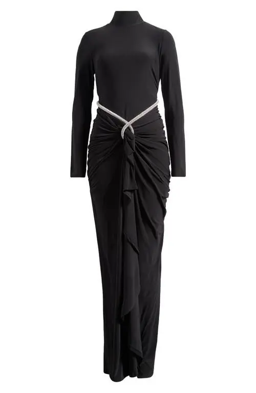 Badgley Mischka Mock Neck Belted Gown In Black - 60% Off | Editorialist