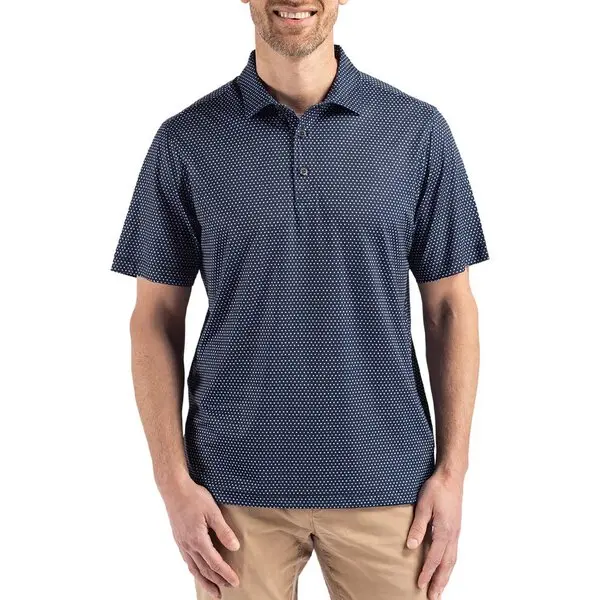 Cutter & Buck Pike Shadow Check Print Polo - Navy Blue