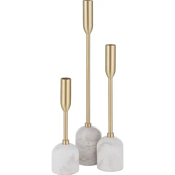 RENWIL Vesta Set Of 3 Tapered Candleholders - Yellow Gold/ White Multi