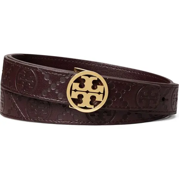 Tory Burch Miller Debossed T Monogram Leather Belt - Albarossa
