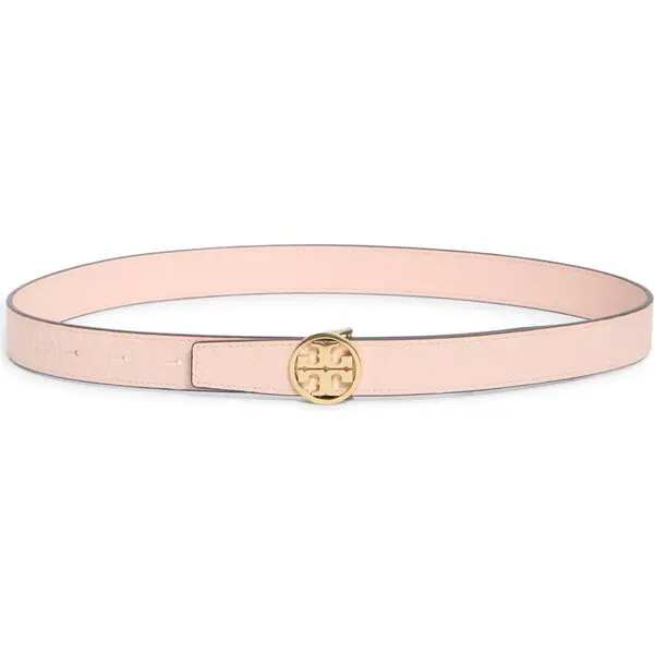 Tory Burch Miller Debossed T Monogram Leather Belt - Blush/gold