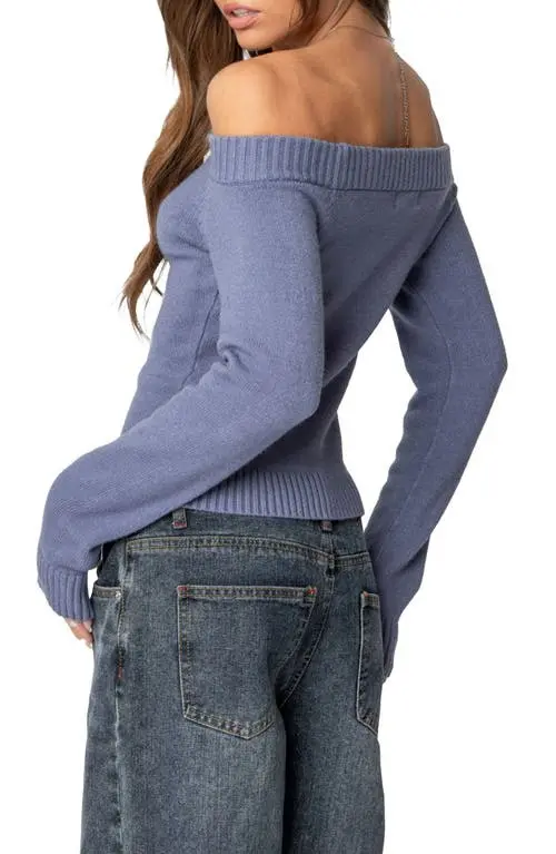 EDIKTED Elona Off-the-shoulder Knit Top - Blue