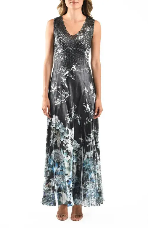 chinese dress ladies Komarov Lace Sleeve Watercolor Dress, Turquoise – Evie Lou main image 1
