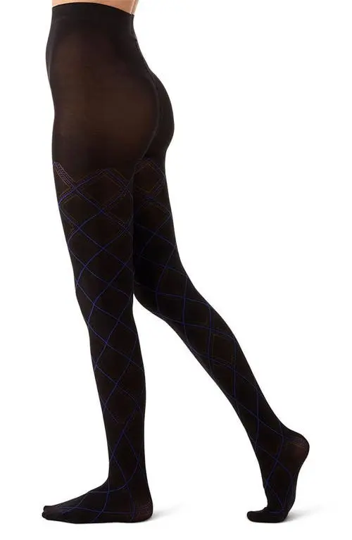 MEMOI Diamond Opaque Tights - Persian Blue/ Black