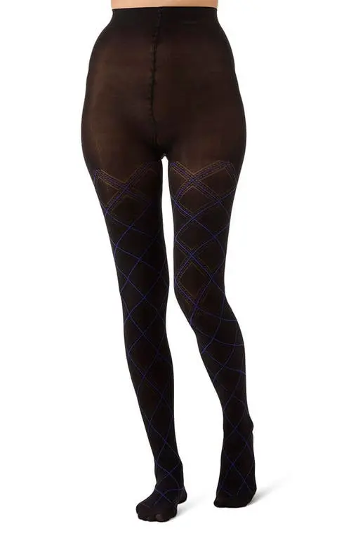 MEMOI Diamond Opaque Tights - Persian Blue/ Black