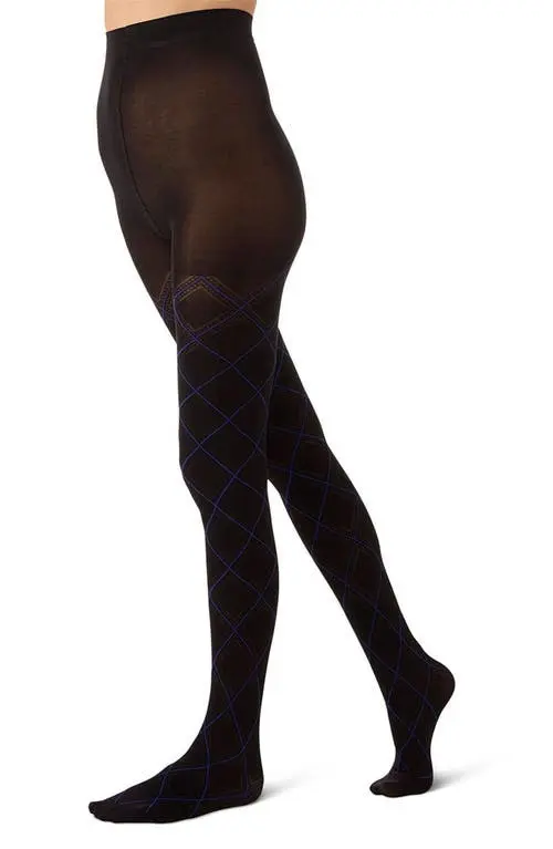 MEMOI Diamond Opaque Tights - Persian Blue/ Black