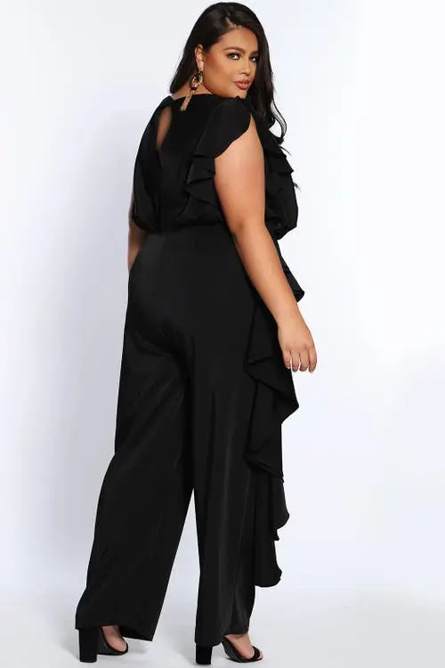 SYDNEY'S CLOSET Crepe Ruffle Jumpsuit - Black