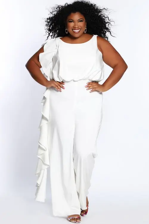 SYDNEY'S CLOSET Crepe Ruffle Jumpsuit - Ivory