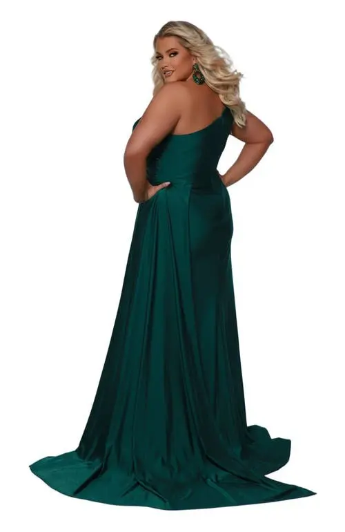 SYDNEY'S CLOSET One-shoulder A-line Gown With Cape Effect