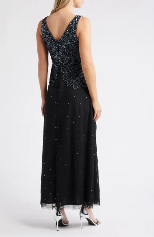 Pisarro Nights Beaded Sleeveless Chiffon Dress - Black