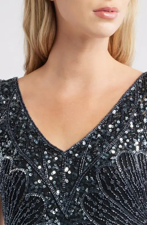 Pisarro Nights Beaded Sleeveless Chiffon Dress - Black