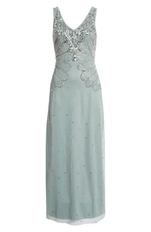 Pisarro Nights Beaded Sleeveless Chiffon Dress - Sage
