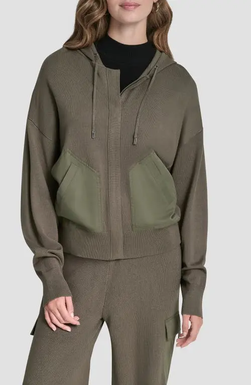 Dkny Mixed Media Drawstring Hoodie - City Taupe