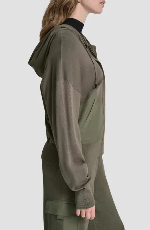 Dkny Mixed Media Drawstring Hoodie - City Taupe