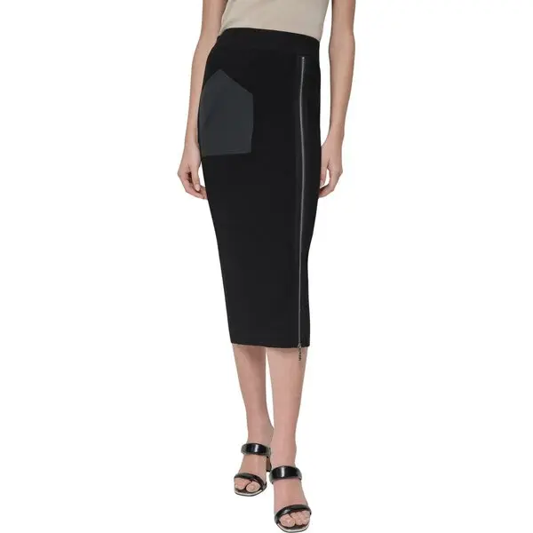 Dkny Zipper Slit Midi Sweater Skirt - Black