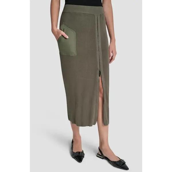 Dkny Zipper Slit Midi Sweater Skirt - City Taupe