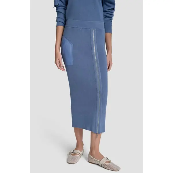 Dkny Zipper Slit Midi Sweater Skirt - Liberty Sky