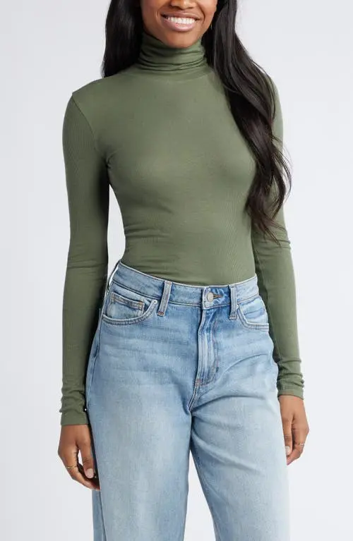 Bp. Turtleneck Ribbed Top - Green Beetle