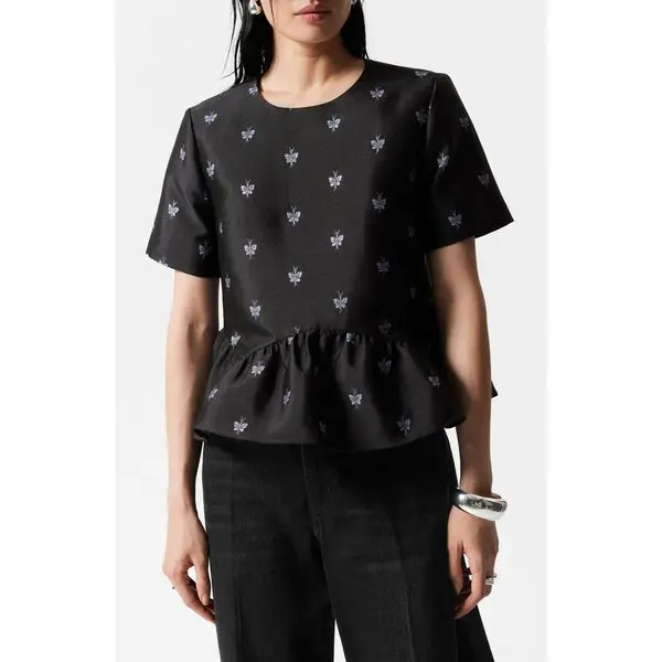 & Other Stories Floral Jacquard Peplum Top In Dolce - 61% Off