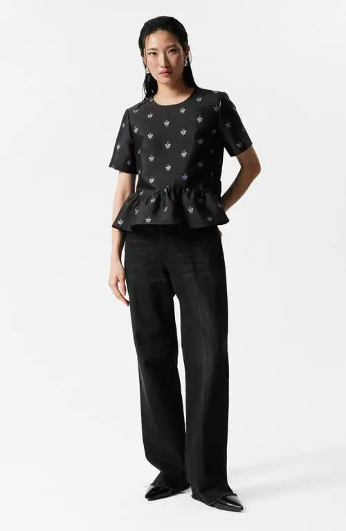 & Other Stories Floral Jacquard Peplum Top In Dolce - 61% Off