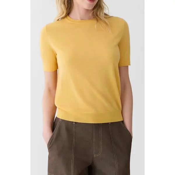 Lafayette 148 New York Short Sleeve Cashmere Crewneck Sweater - Daisy