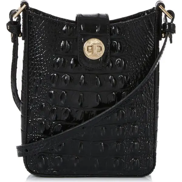 Brahmin Marley Croc Embossed Leather Crossbody Bag - Black