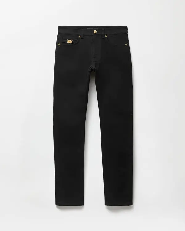 Versace Slim Fit Jeans With Medusa Hardware - Black