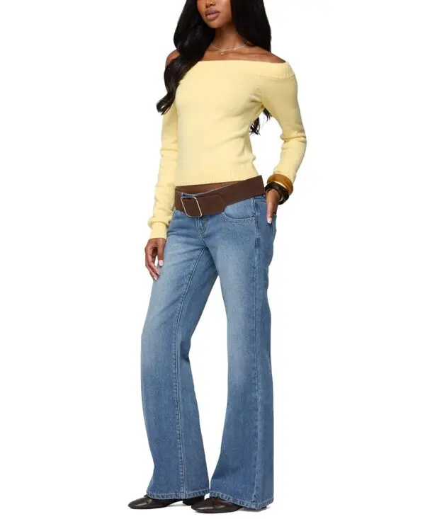 EDIKTED Elona Off-shoulder Knit Top - Yellow