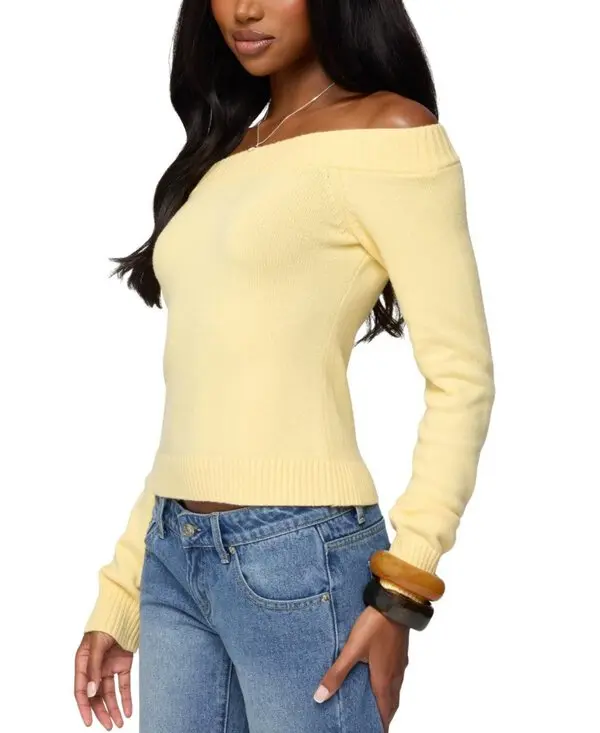 EDIKTED Elona Off-shoulder Knit Top - Yellow