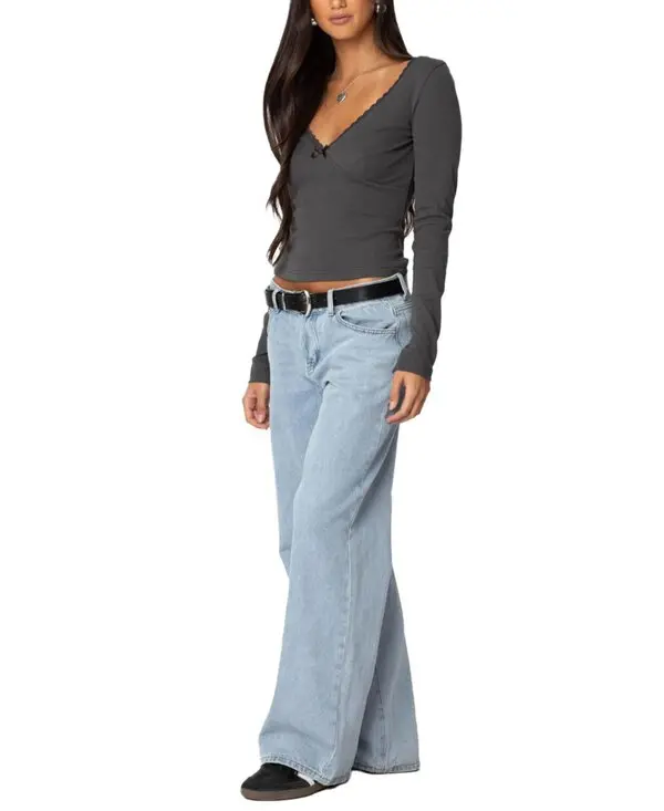 EDIKTED Adrienne Lace Trim Top - Dark Gray