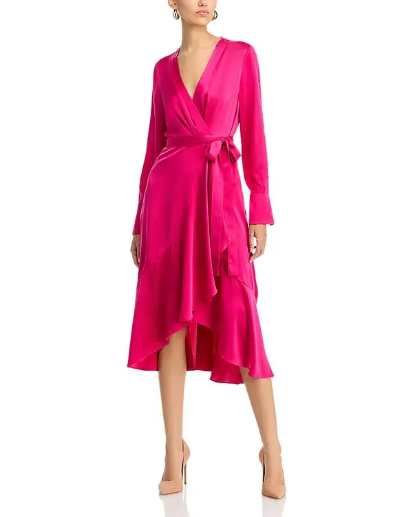 Kobi Halperin Victoria Tie Waist Long Sleeve Midi Dress - Hot Pink