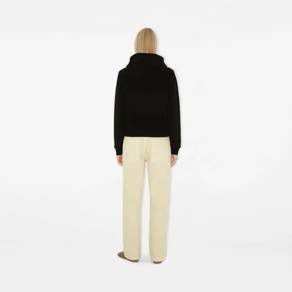 Burberry Zip Up Cotton Hoodie With Check Label - Black