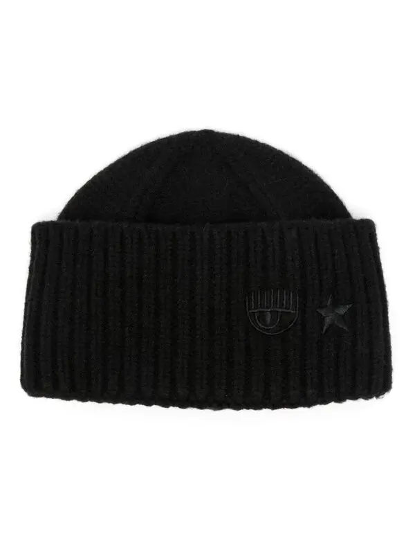 CHIARA FERRAGNI Eye Star-embroidered Beanie - Black